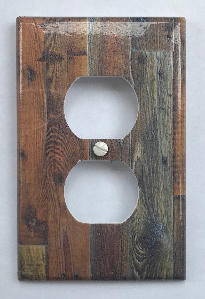 Rustic Wood Light Switch Plate Cover // Dark Brown FAUX Wood-like Image ...