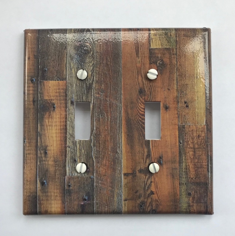 Rustic Wood Light Switch Plate Cover // Dark Brown FAUX Wood-like Image ...