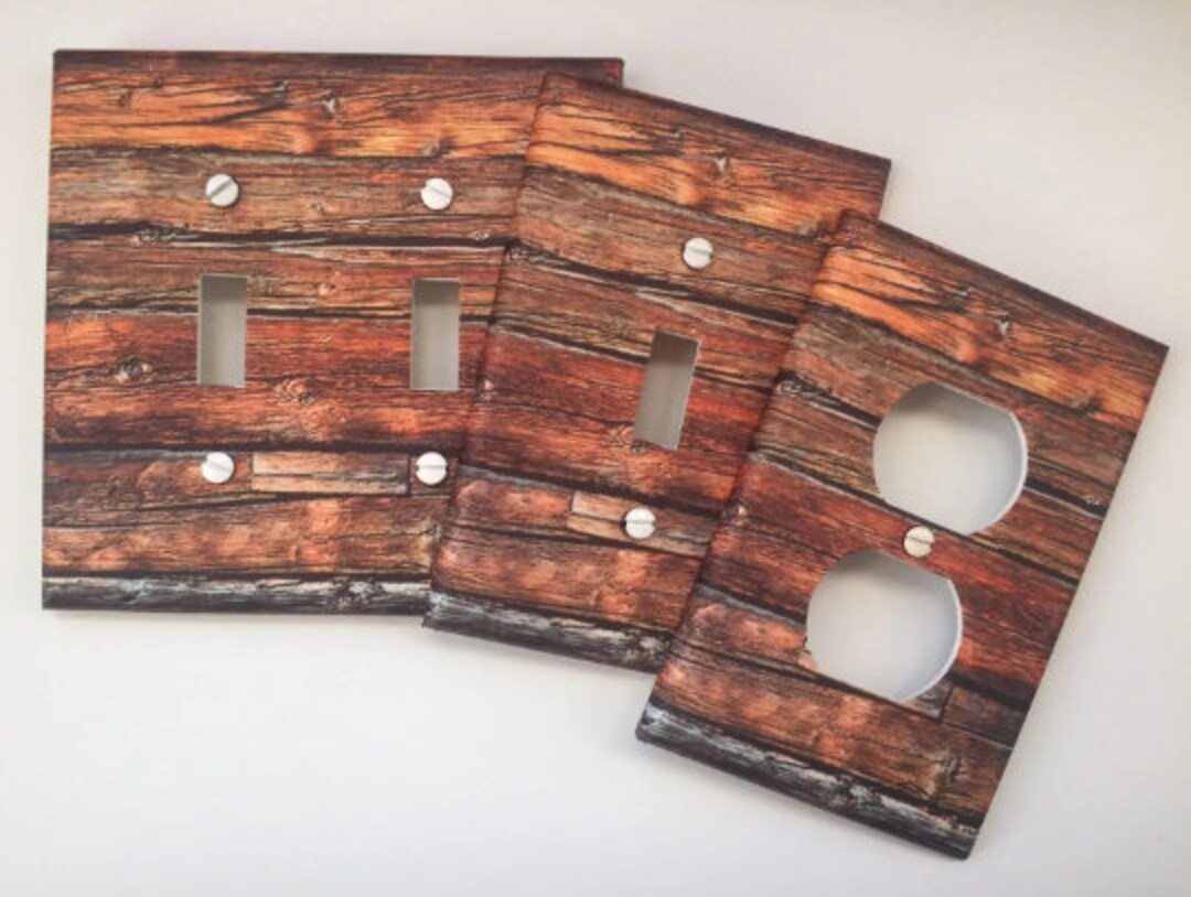 Rustic Wood Light Switch Plate Cover Farm Wood Brown FAUX Wood-like ...
