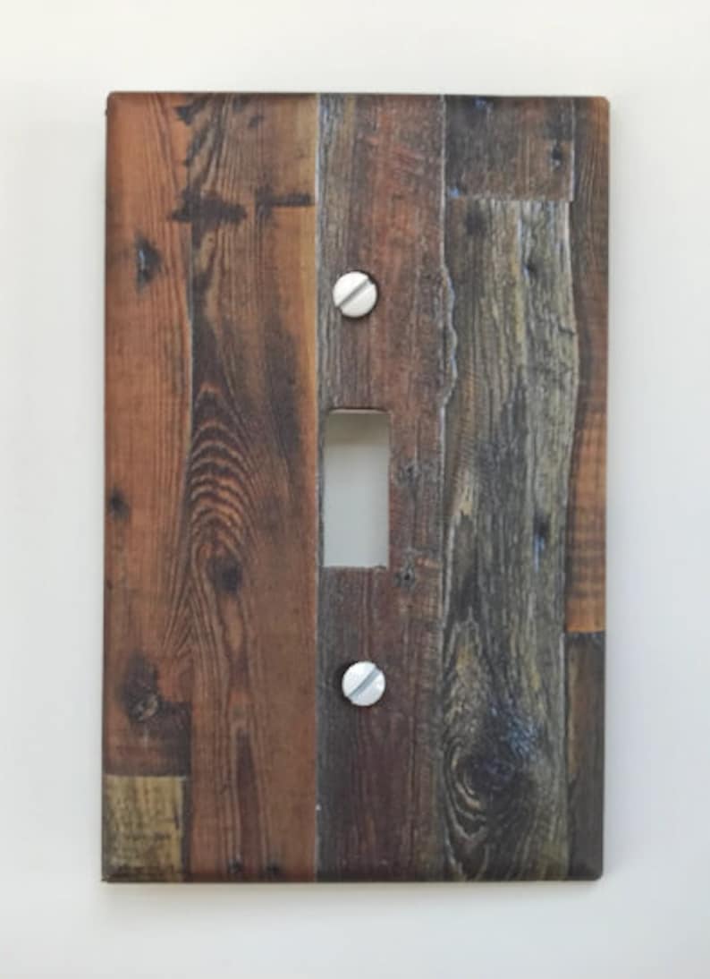 Rustic Wood Light Switch Plate Cover // Dark Brown FAUX Wood-like Image ...
