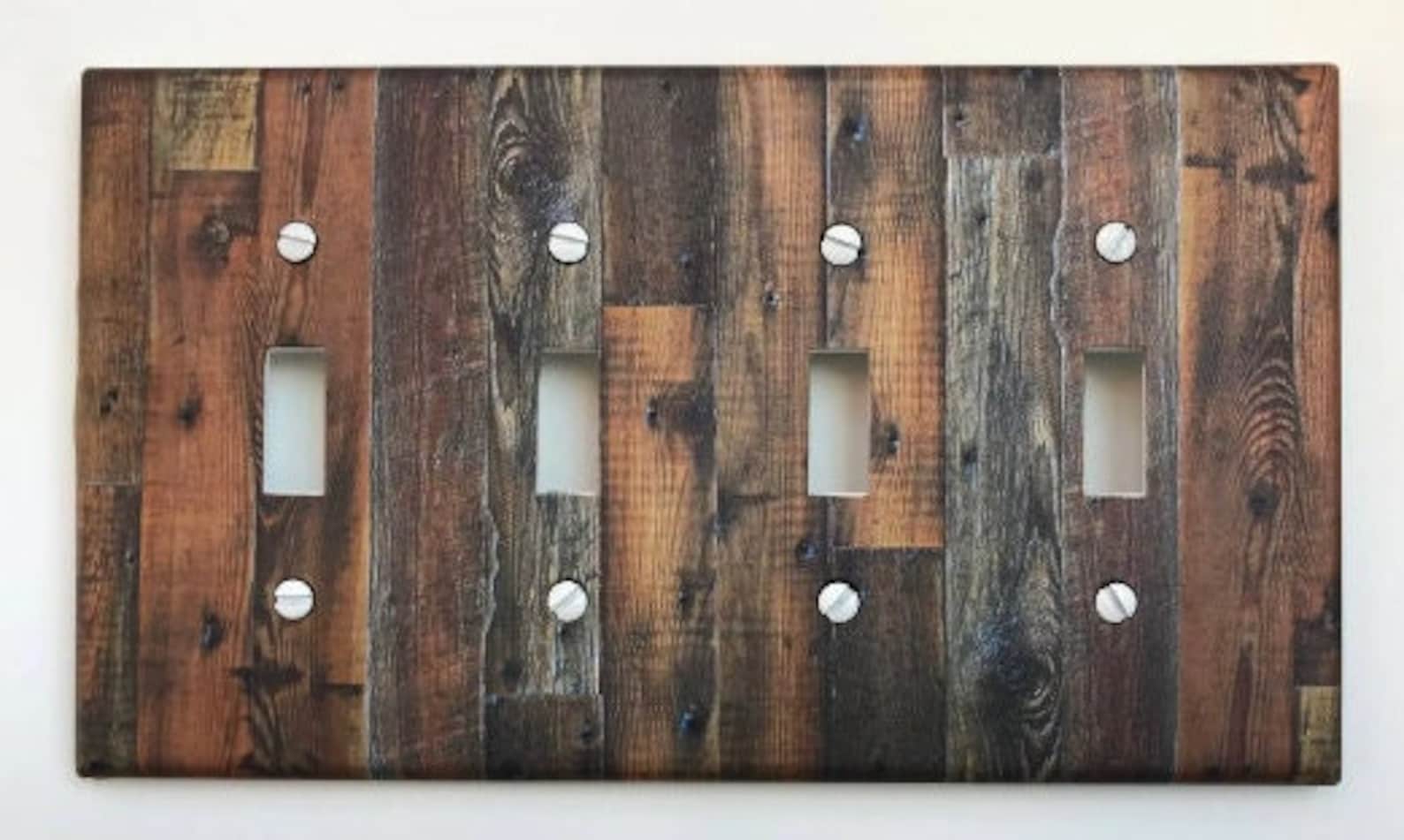 Rustic Wood Light Switch Plate Cover // Dark Brown FAUX Wood-like Image ...