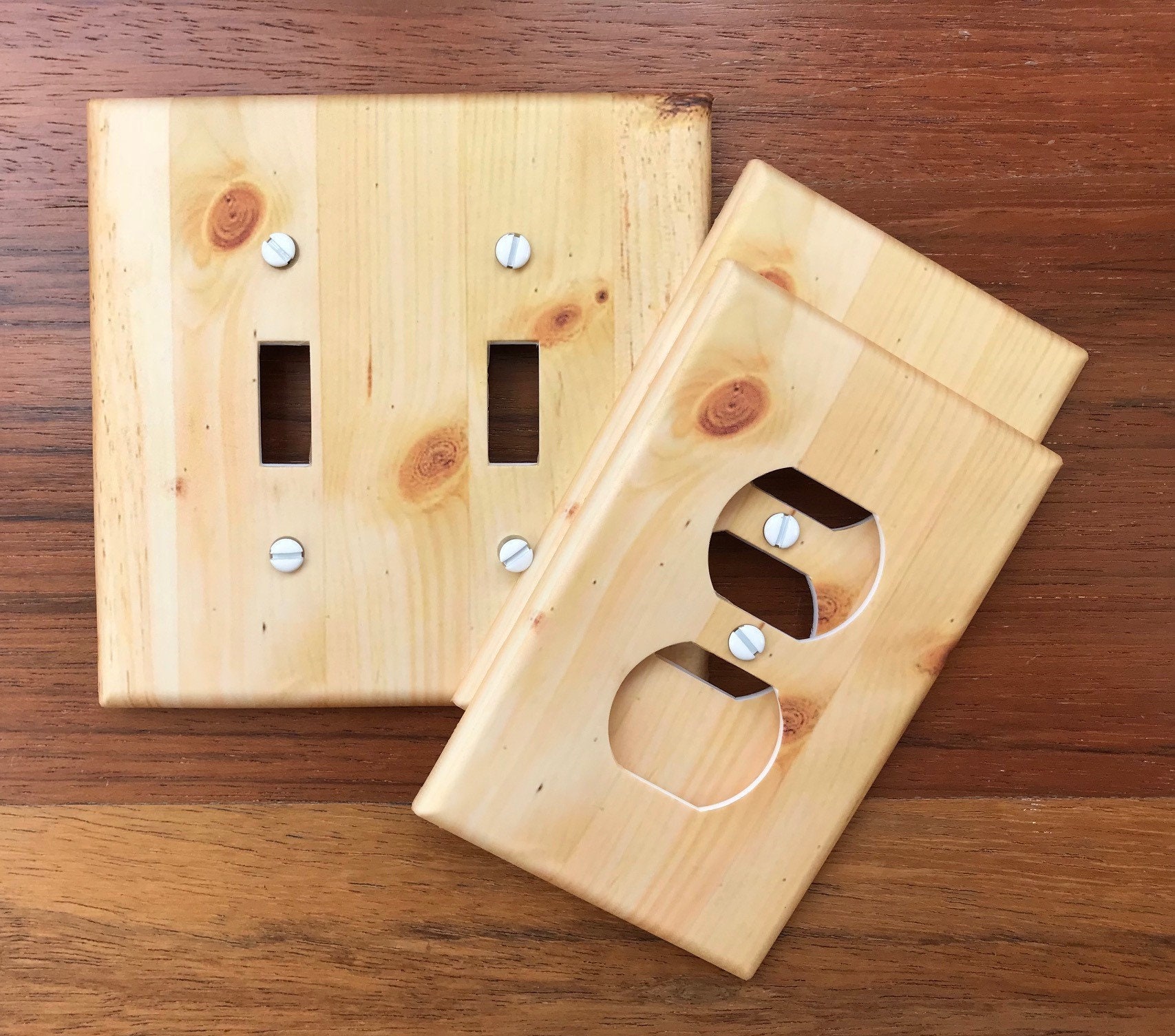 Natural Pine Wood Light Switch Plate Cover // FAUX Wood Image - Etsy