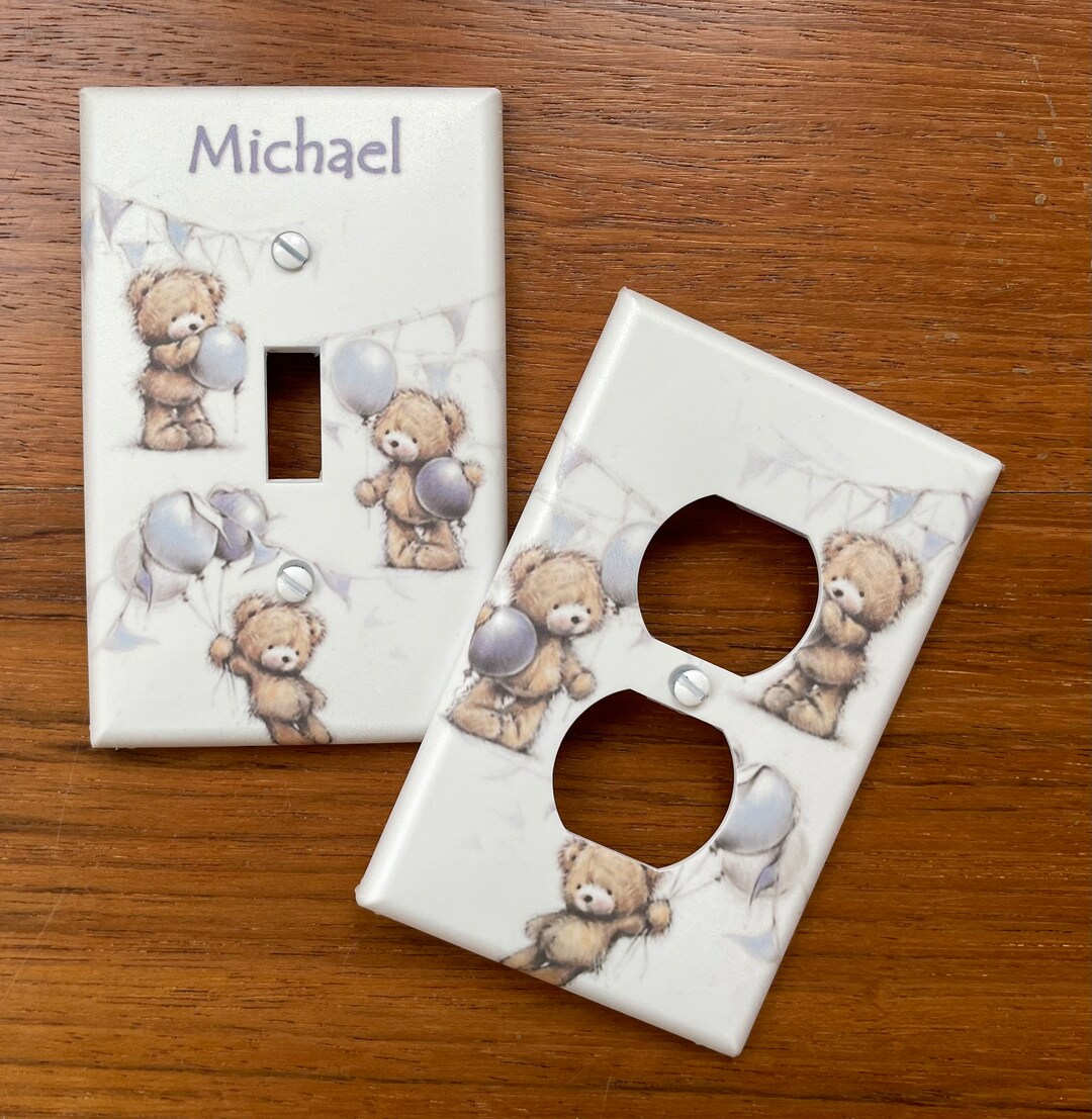 Baby Bears Light Switch Cover Baby Nursery // Personalized Blue Grey ...