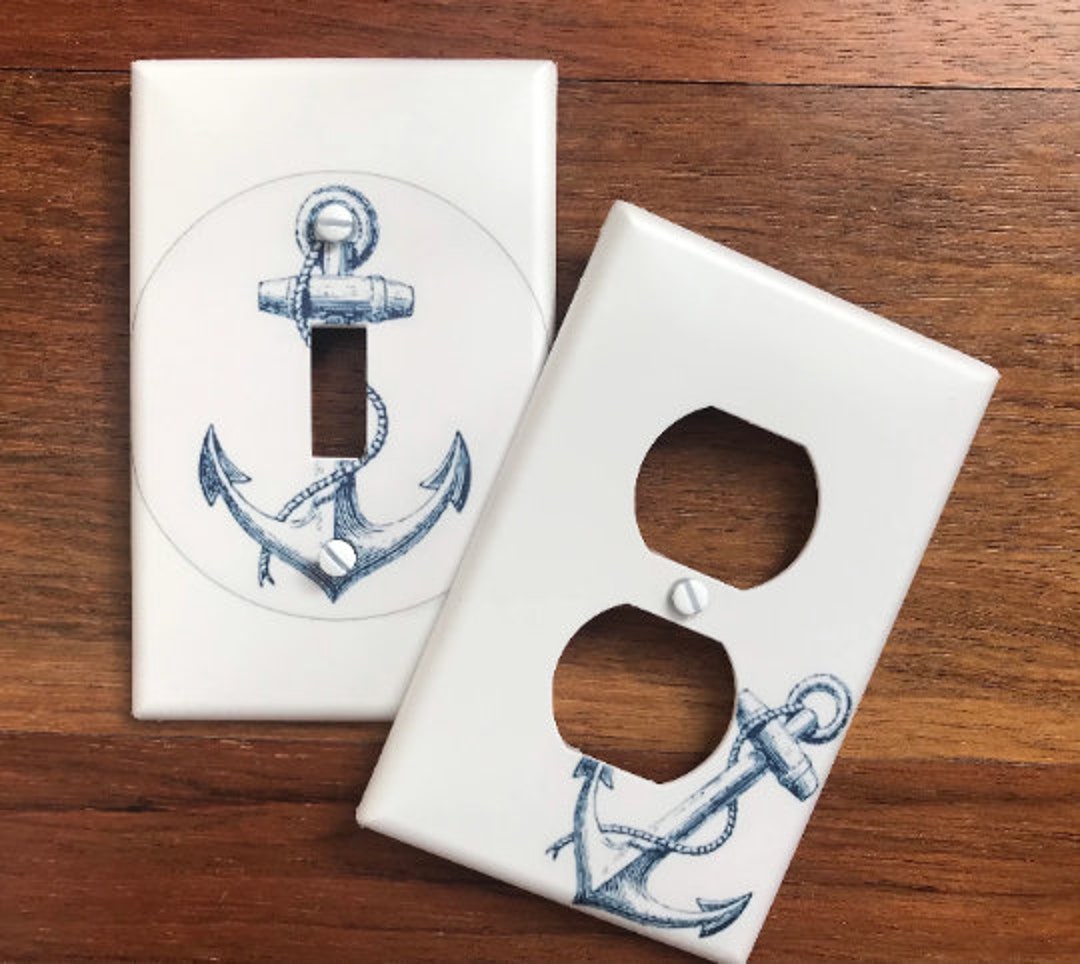Nautical Anchor Light Switch Cover // White Blue // Personalized Boat ...