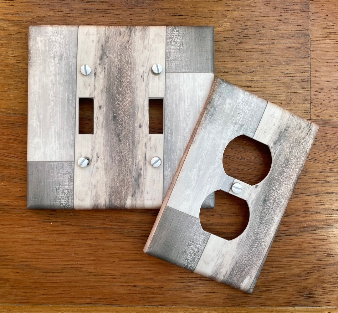 Rustic Wood Light Switch Plate Cover // FAUX Grey Gray Brown Cream Wood ...