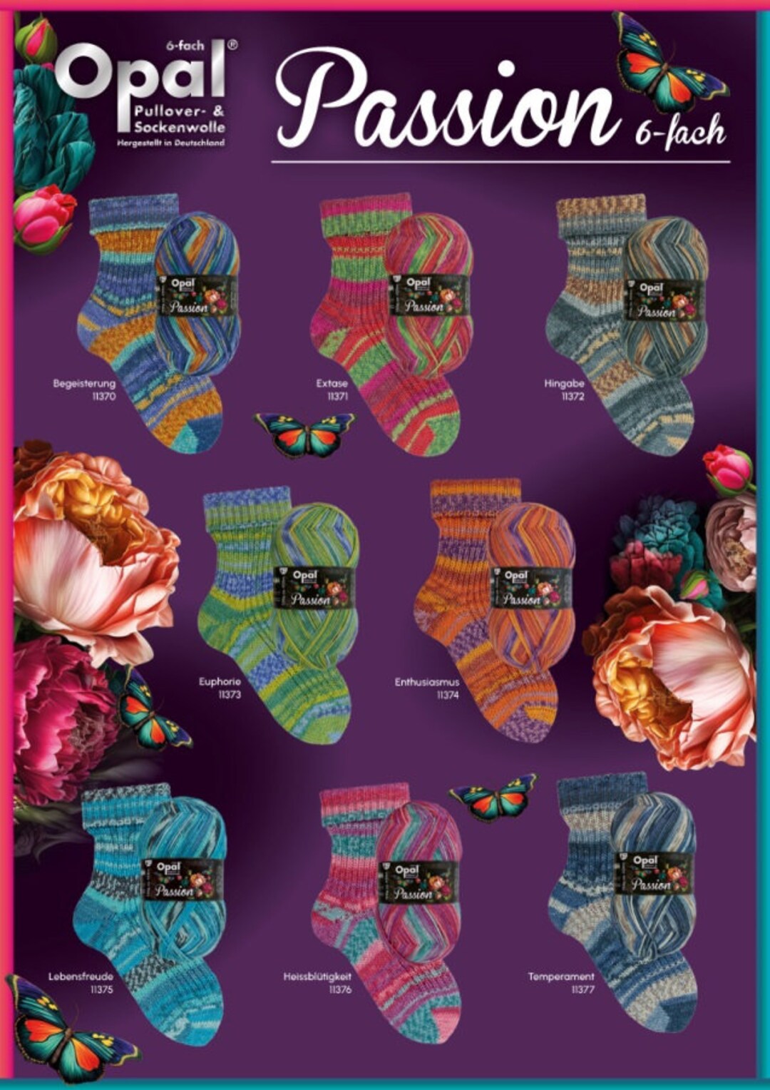 OPAL Sock Yarn 6-ply PASSION Virgin Wool Polyamide Ball 150g/420 M 6 ...