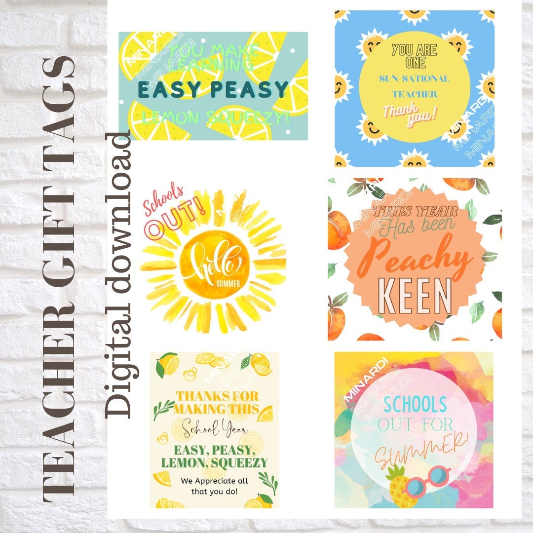 End of School Year Tags, Sun Gift Tags, Teacher Thank You, Last Day of ...