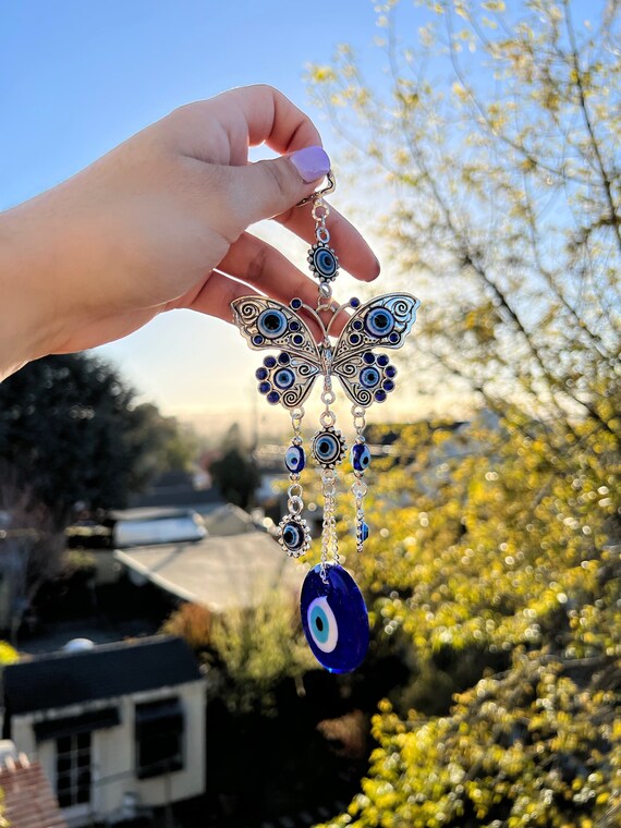 Blue Glass Evil Eye Butterfly Wall Hanging Pendant | Etsy