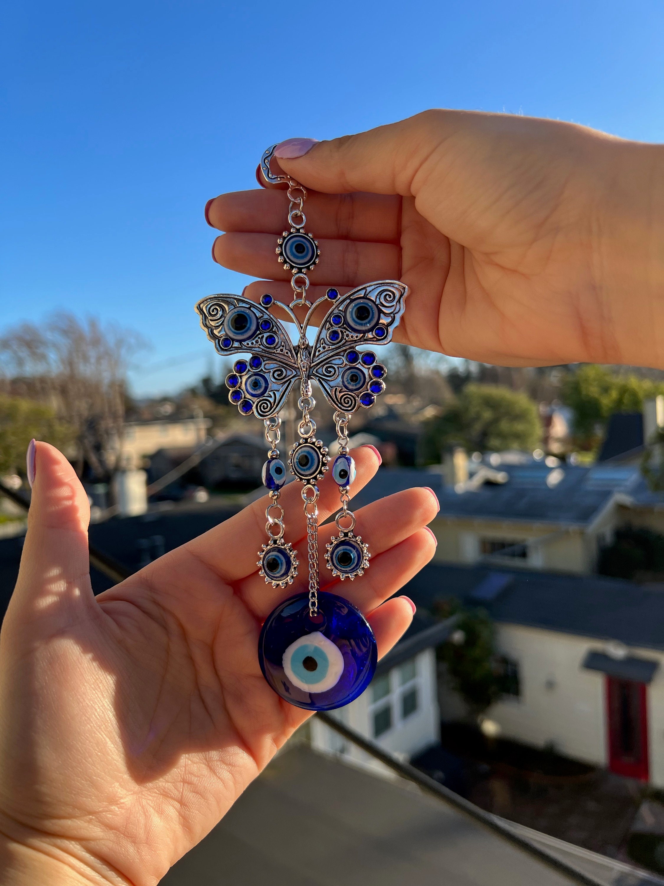 Blue Glass Evil Eye Butterfly Wall Hanging Pendant - Etsy