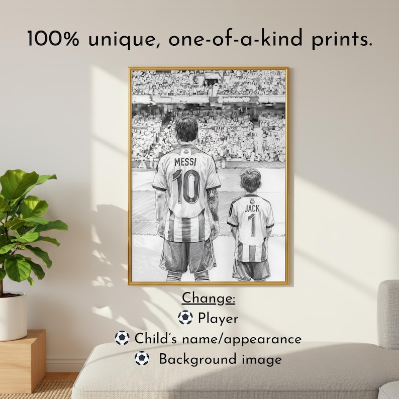 Custom Lionel Messi Poster With Child - Personalised Soccer Fan Art ...