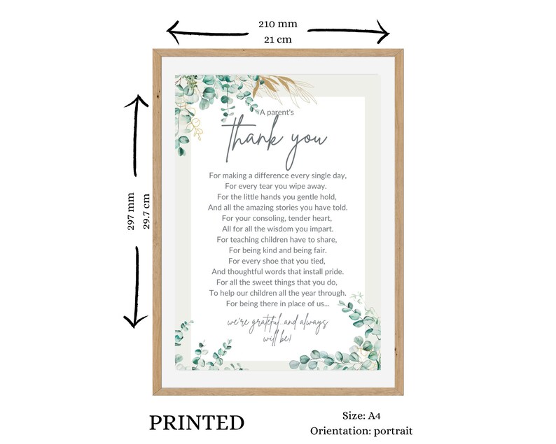 A Parents Thank You Printable Poem Nursery Teachers Teaching - Etsy