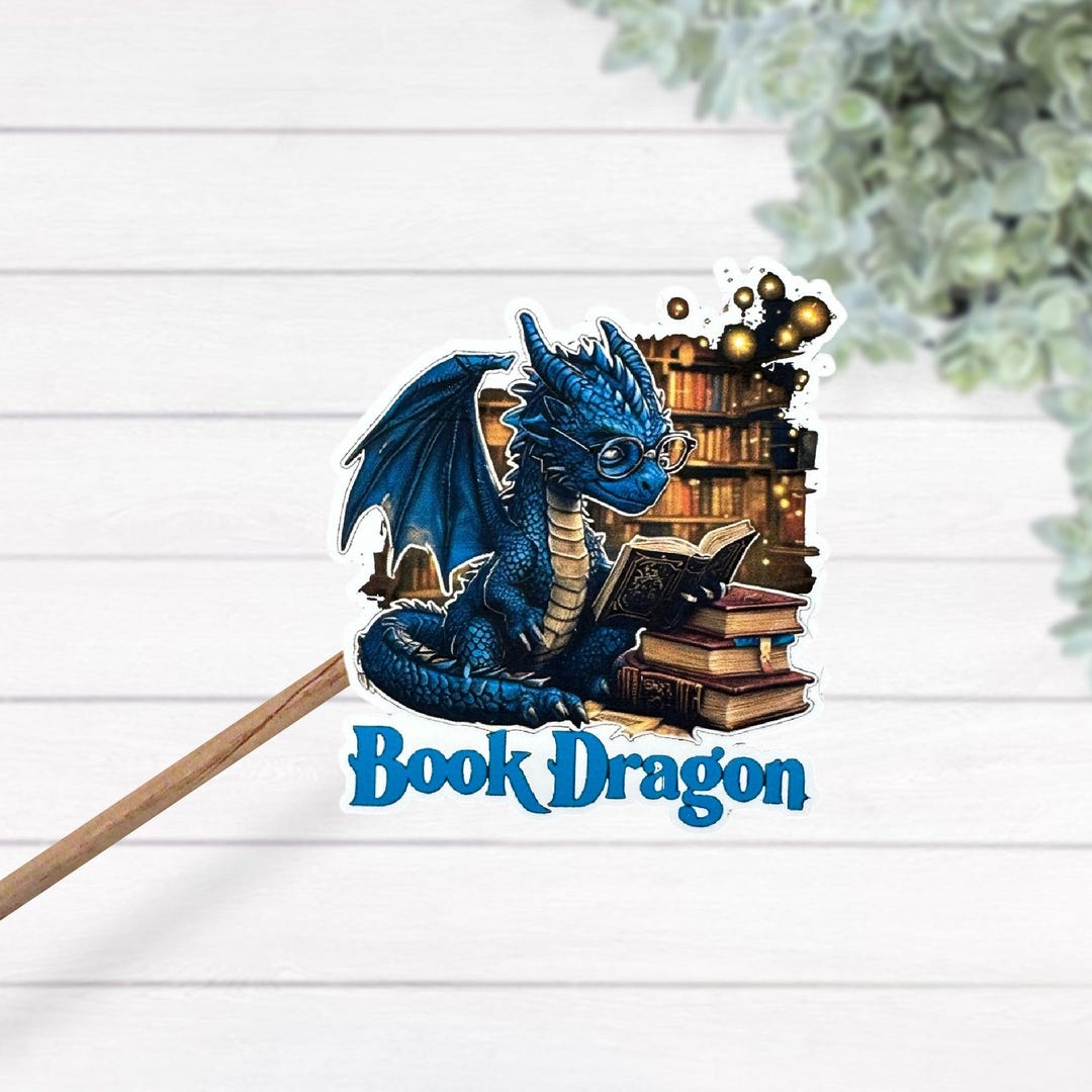 Magical Blue Book Dragon Sticker, Thermal Laminated Waterproof Sticker ...