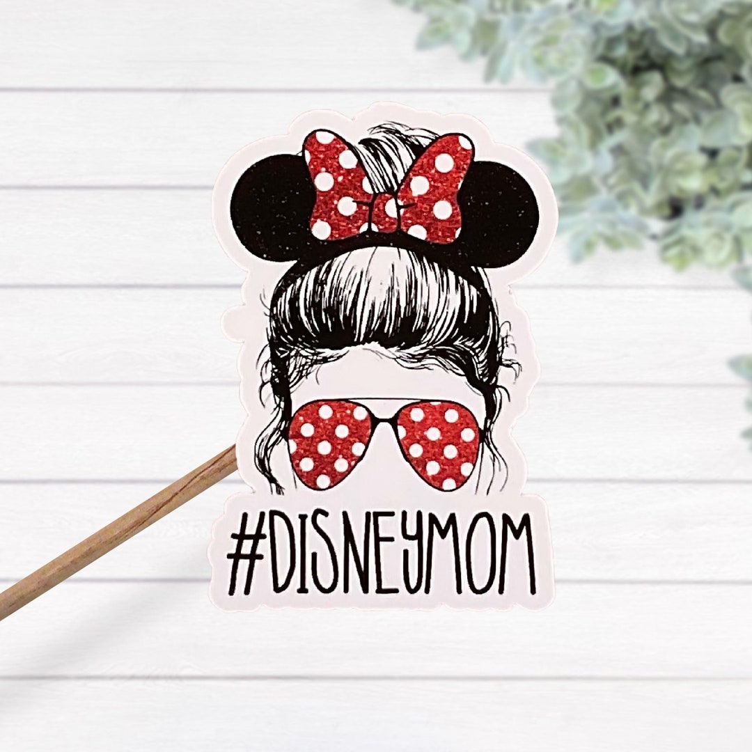 Disney Mom Messy Bun Waterproof Laminated Vinyl Sticker, Disney Fan ...