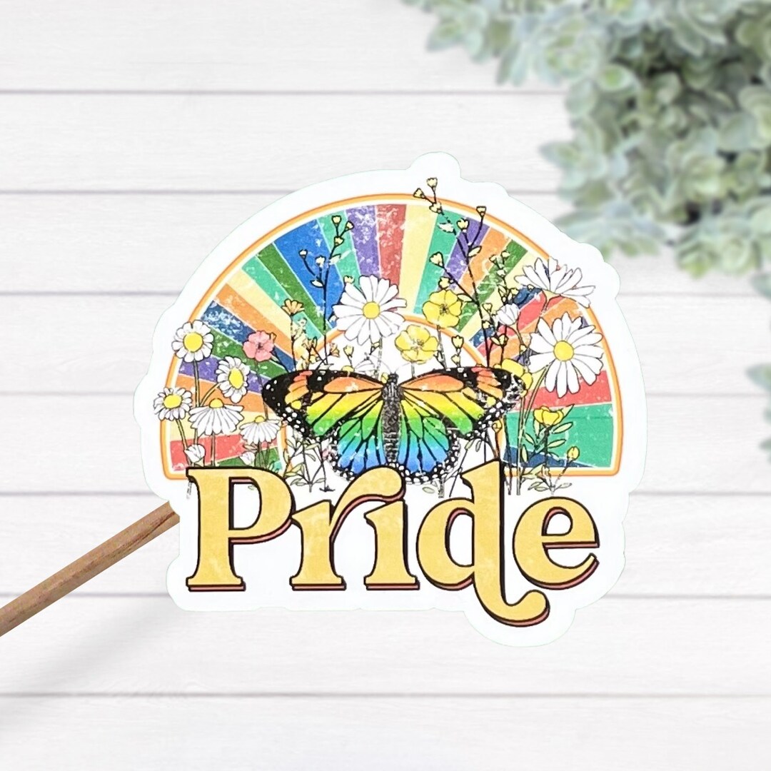 Butterfly Retro Sunset Pride Waterproof Laminated Sticker, Vintage ...