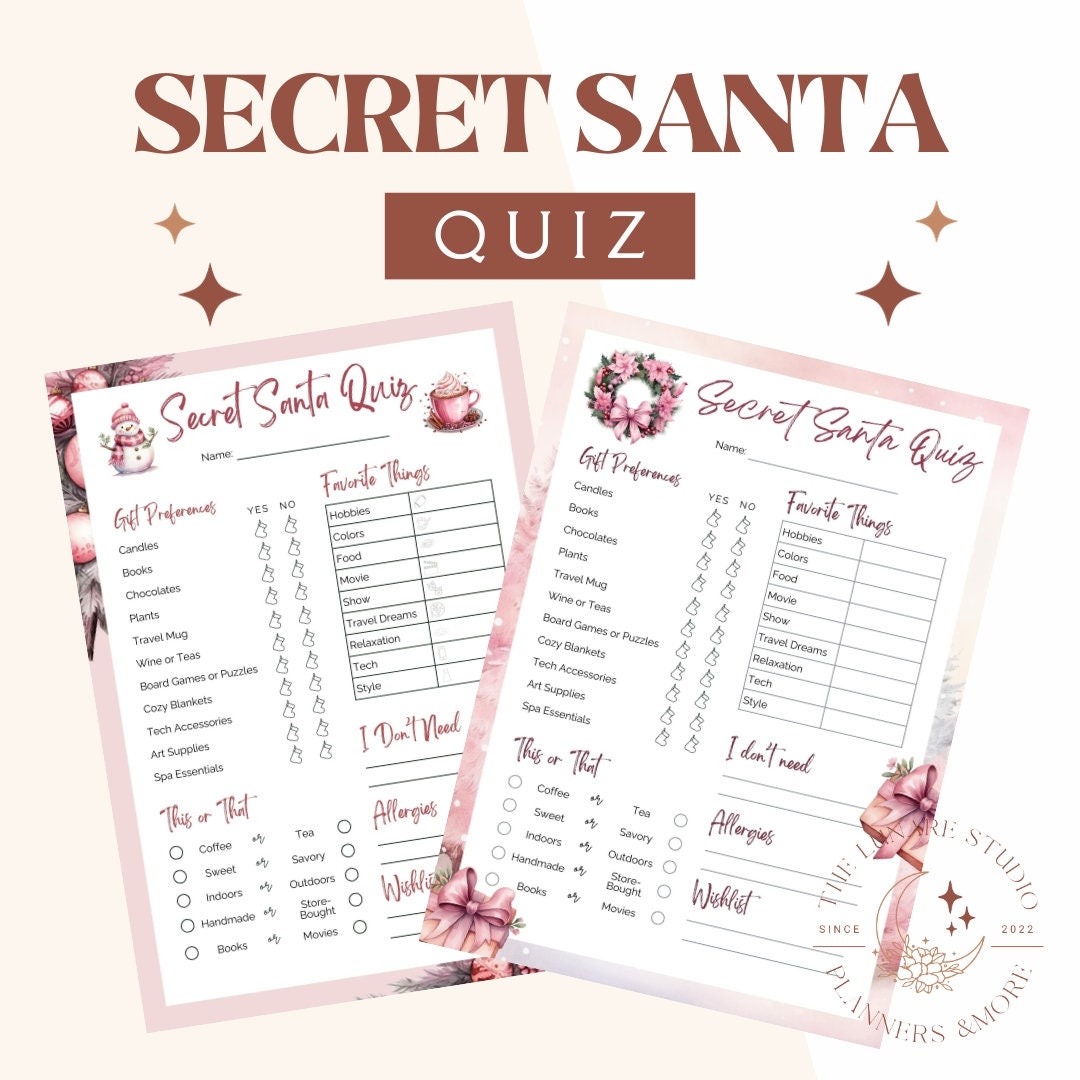 Secret Santa Questionnaire Quiz Pink Christmas Theme Glam Christmas ...