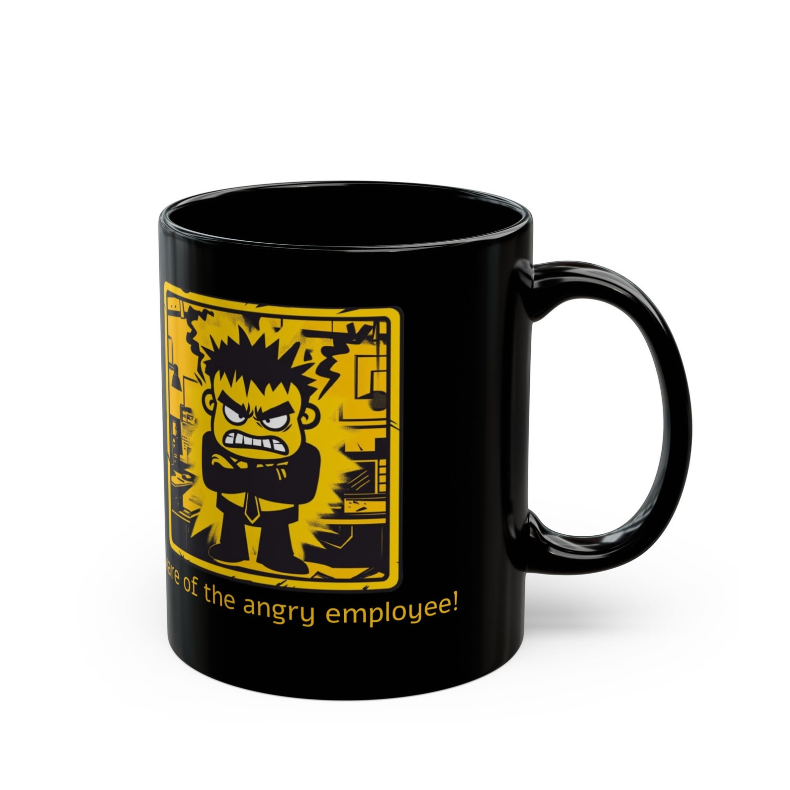 Angry Employee Warning Black Mug, Tea Cup, Office Decor, Funny Gift ...