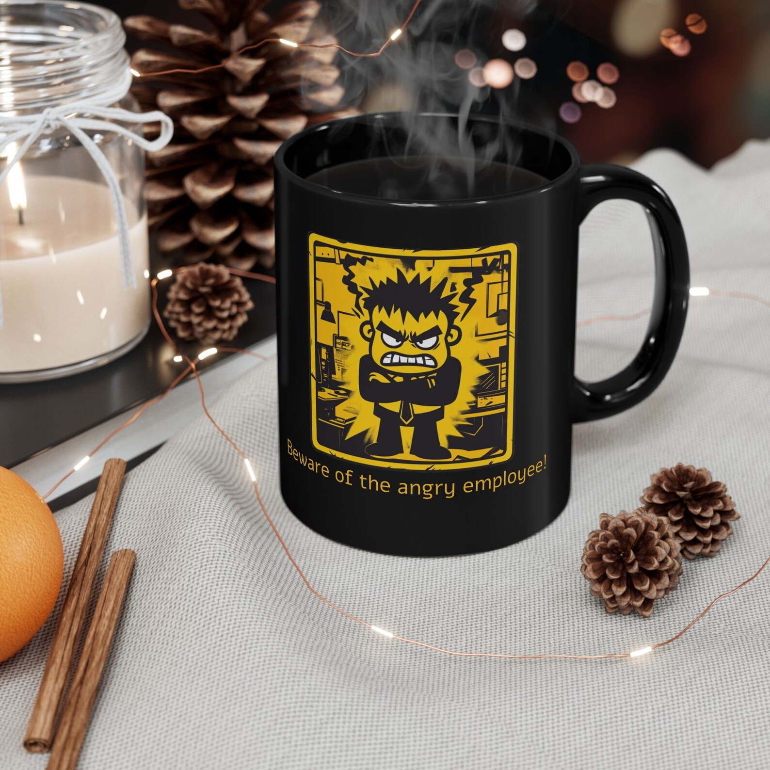 Angry Employee Warning Black Mug, Tea Cup, Office Decor, Funny Gift ...