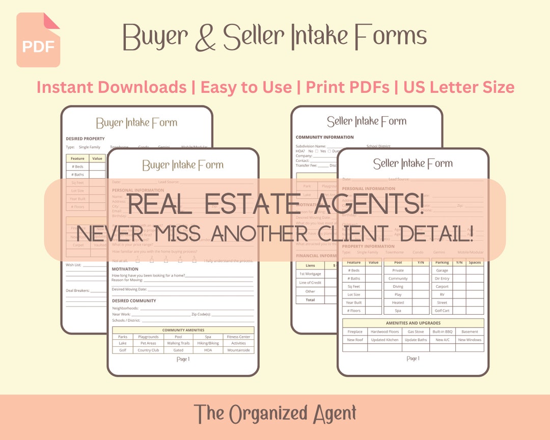 Real Estate Buyer and Seller Intake Forms | Instant Download | Print ...