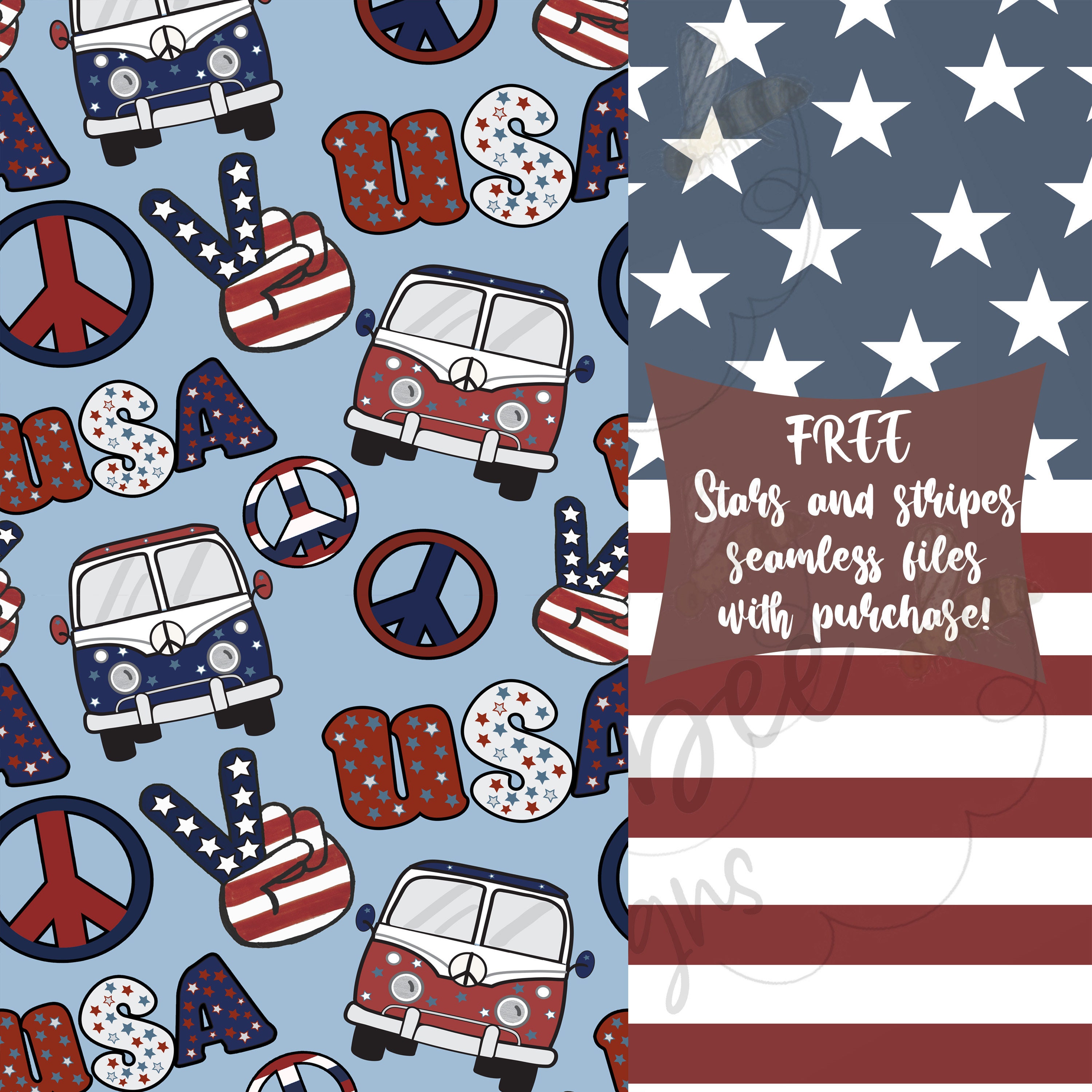 Fourth of July Seamless // Retro Red White and Blue Bus // Boy ...