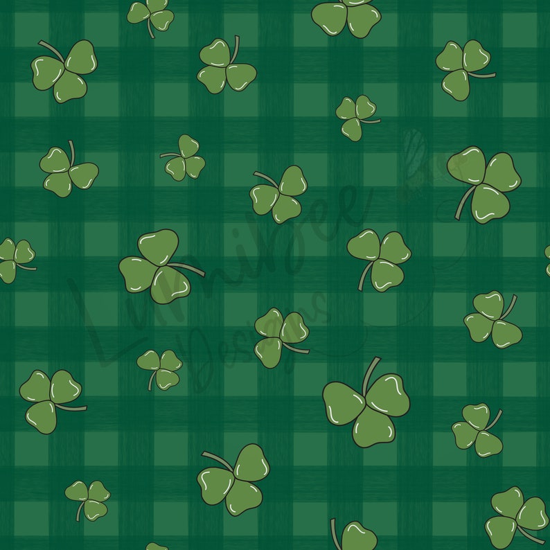 St. Patrick's Day Seamless File // Shamrocks on Green Plaid // St ...