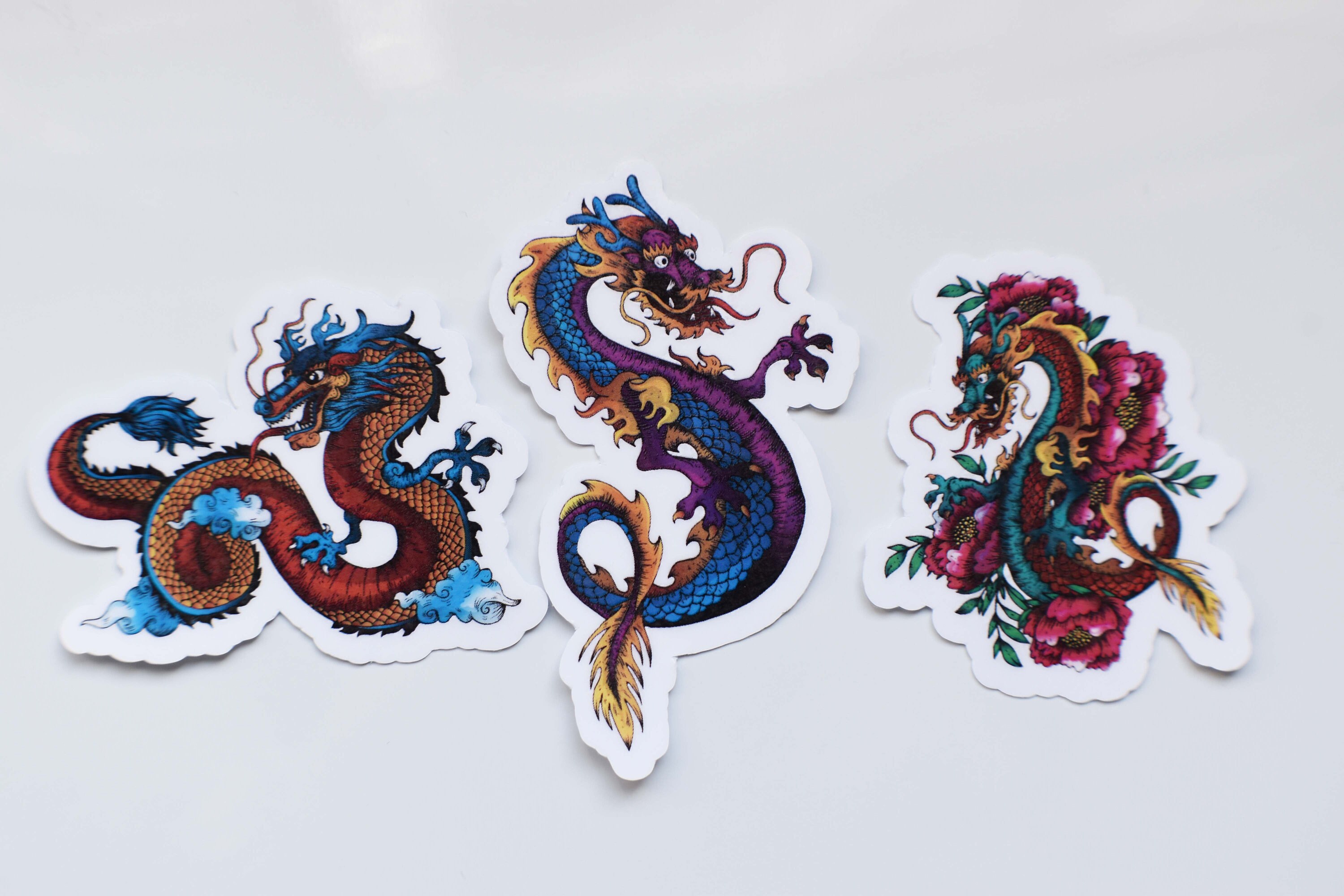 Japanese Dragon Sticker Pack of 3 Die Cut Laminated Vinyl - Etsy