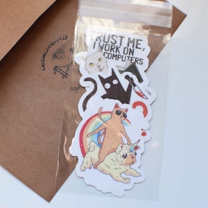 Cat Gag Gift Sticker Pack of 3 Die Cut Laminated Vinyl Water Resistant ...