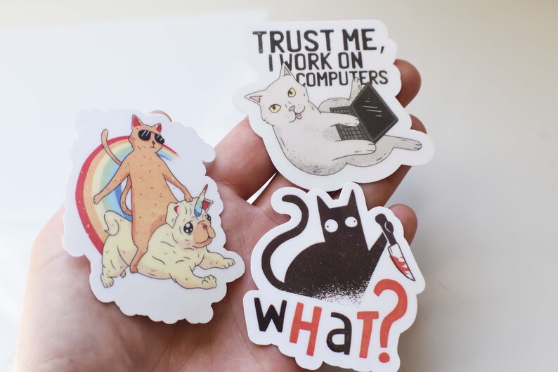 Cat Gag Gift Sticker Pack of 3 Die Cut Laminated Vinyl Water - Etsy