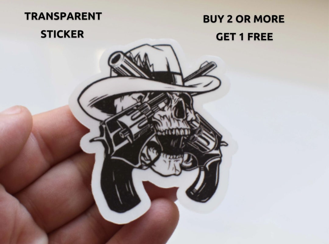 Skull With Six Shooters Transparent Clear Die Cut Vinyl Water Resistant ...