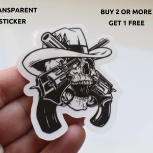 Skull With Six Shooters Transparent Clear Die Cut Vinyl Water Resistant ...