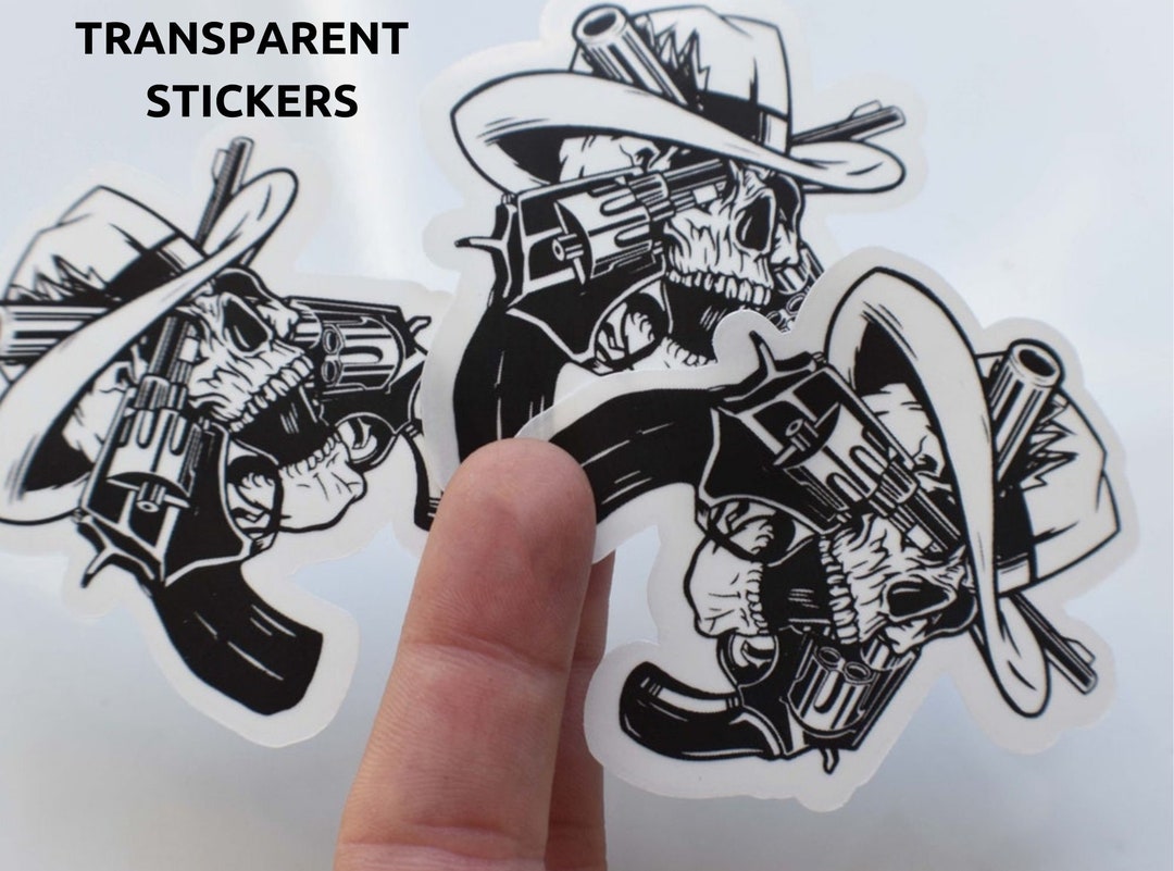 Skull With Six Shooters Sticker Pack of 3 Transparent Clear Die Cut ...
