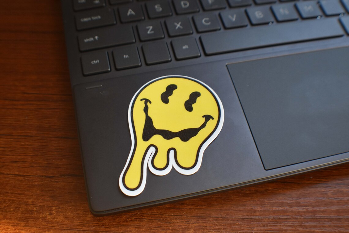 Yellow Dripping Smiley Face Die Cut Laminate Sticker | Etsy