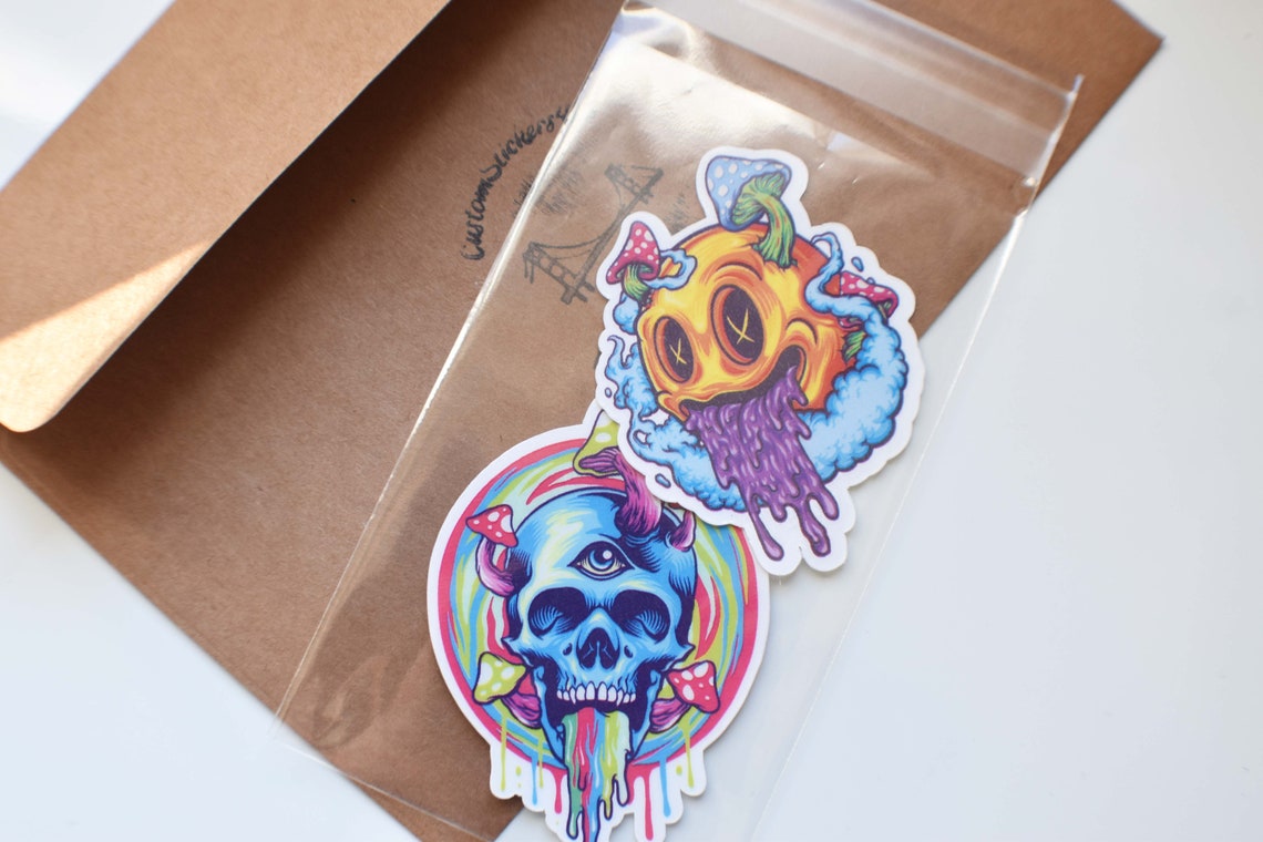 Cool Psychedelic Skull Sticker Pack of 2 Die Cut Laminated - Etsy