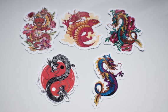 Japanese Dragon Sticker Pack of 5 Die Cut Vinyl Laminated - Etsy