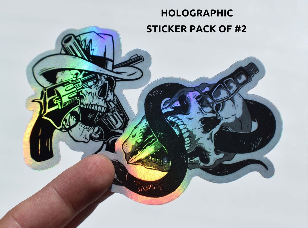 Skull With Six Shooters and Skull With Snake and Dagger Holographic ...