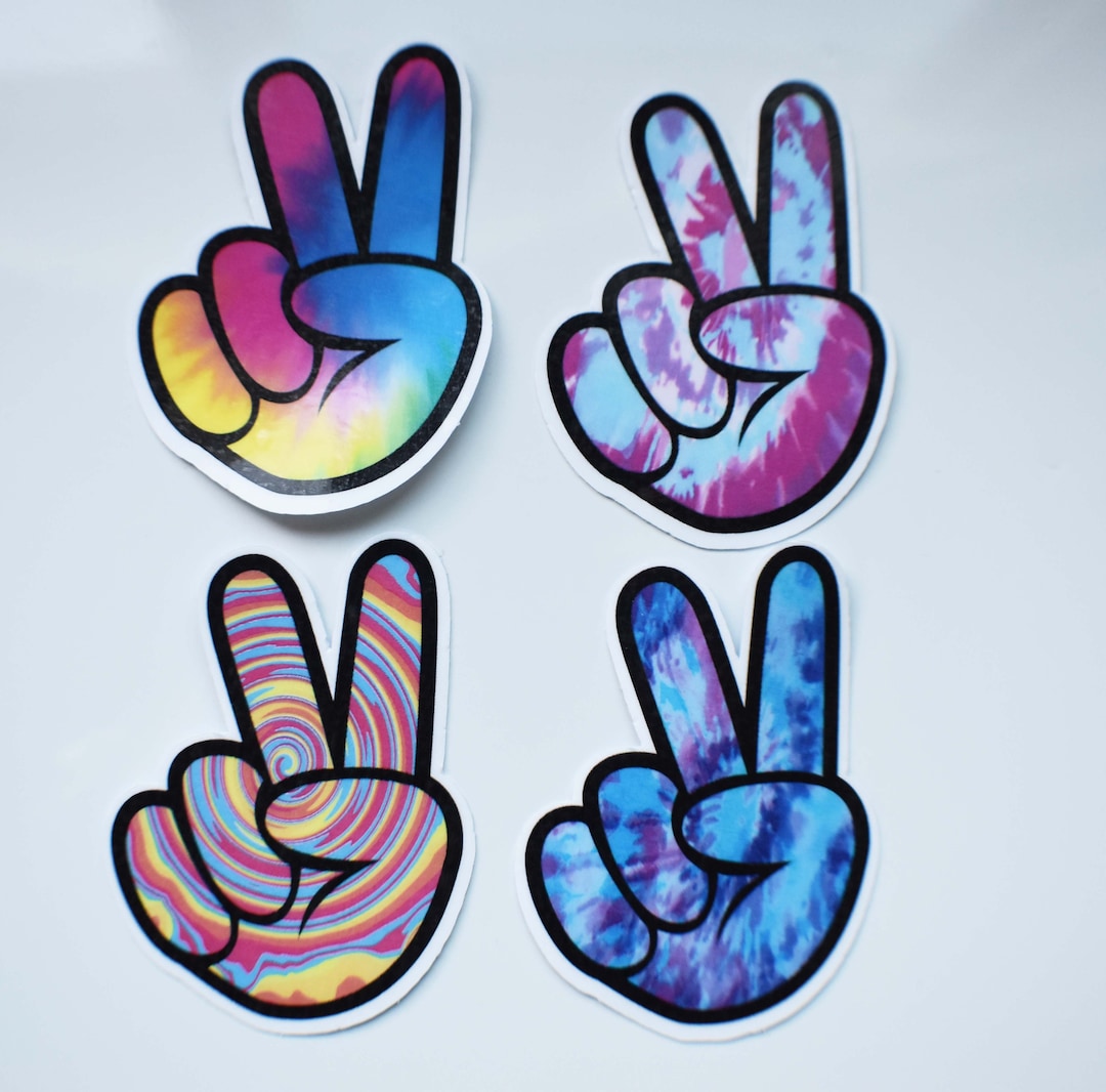 Tie Dye Peace Sign Hand Sticker Pack of 4 Die Cut Laminated Vinyl Water ...