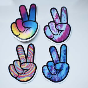 Tie Dye Peace Sign Hand Sticker Pack of 4 Die Cut Laminated Vinyl Water ...