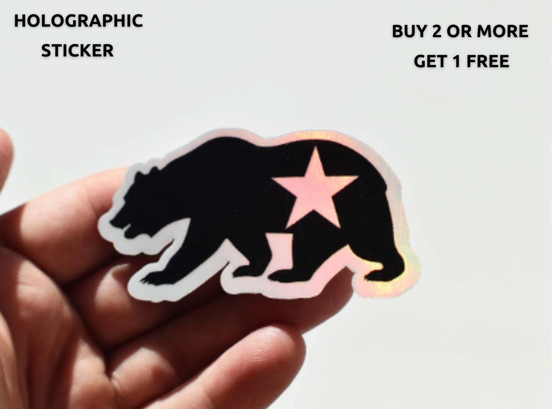California Bear With Star Holographic Die Cut Laminated Water Resistant ...