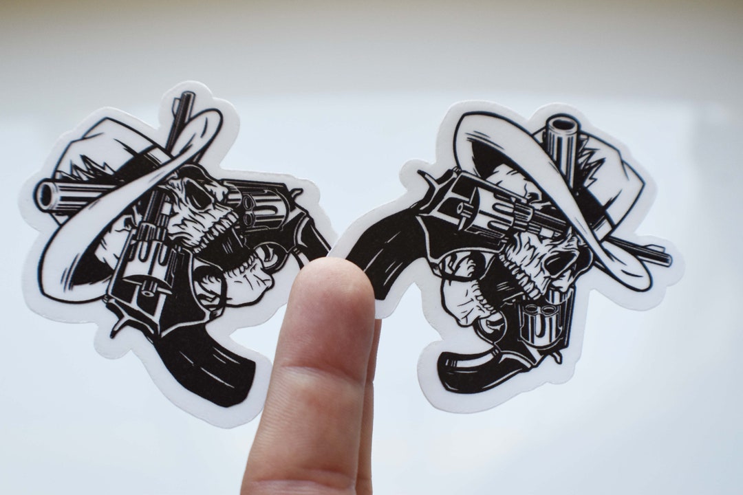 Skull With Six Shooters Sticker Pack of 2 Die Cut Vinyl Laminated ...