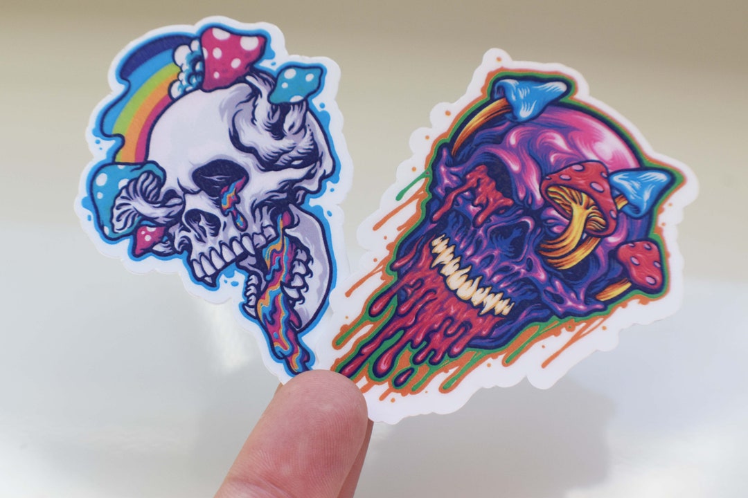 Cool Psychedelic Skull Sticker Pack of 2 Die Cut Laminated Vinyl ...