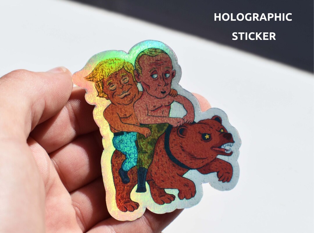 Funny Trump and Putin Riding A Bear With Their Shirts off Holographic ...