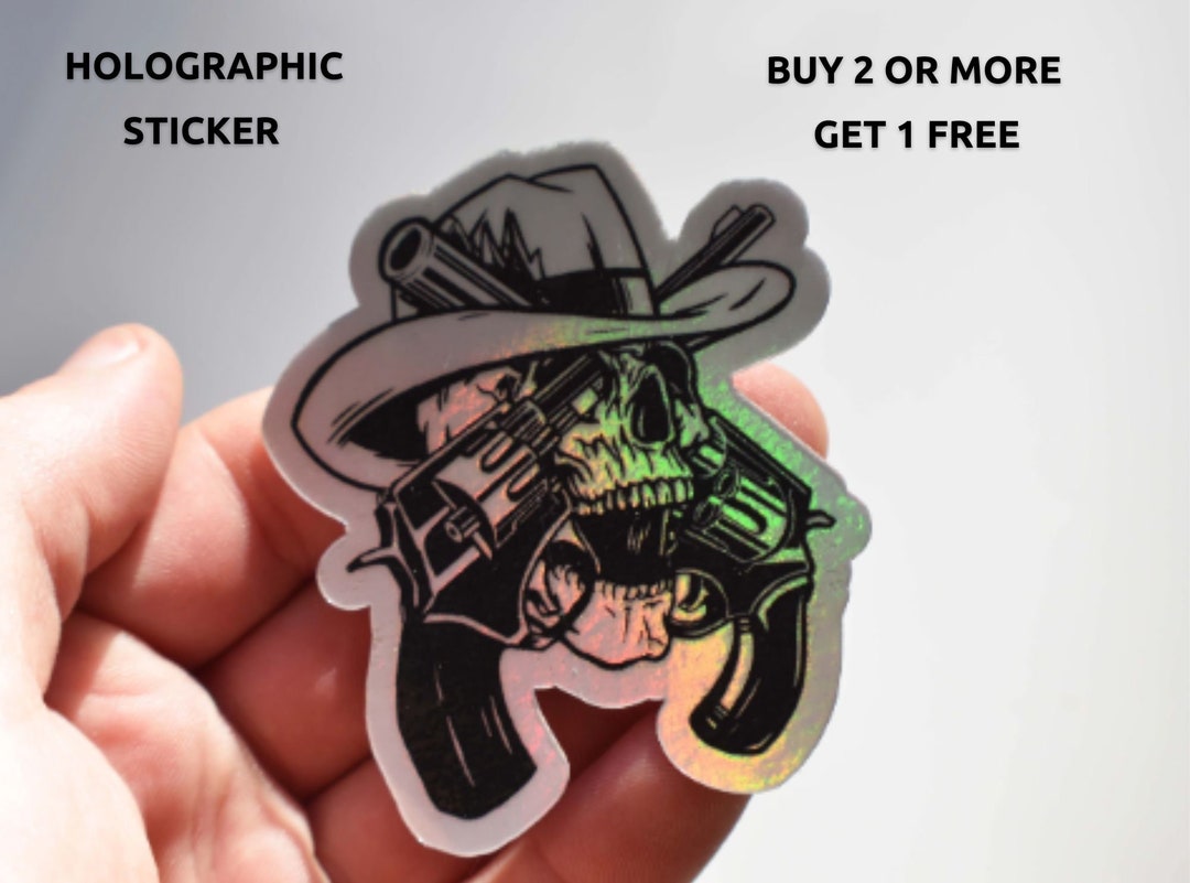 Skull With Six Shooters Holographic Die Cut Laminated Vinyl Water ...