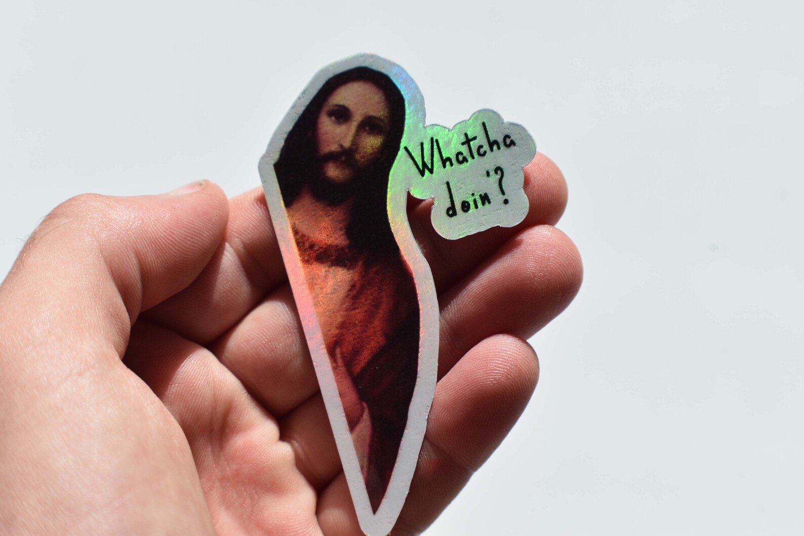Whatcha Doin' Funny Holographic Jesus Christ Meme Die Cut - Etsy
