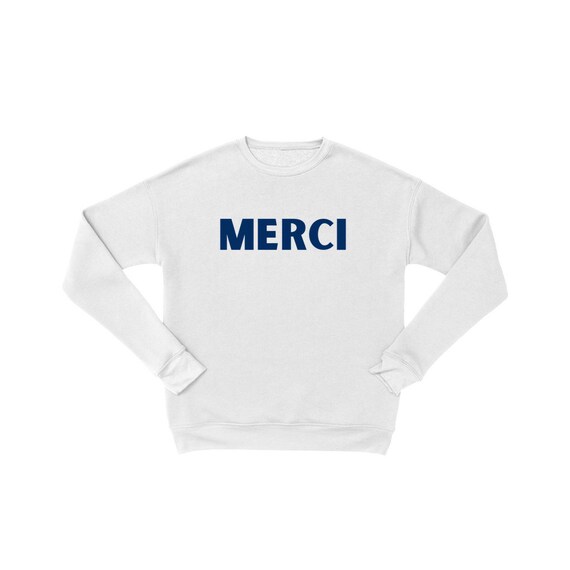 Merci Sweatshirt White/navy Thank You Sweatshirt French - Etsy