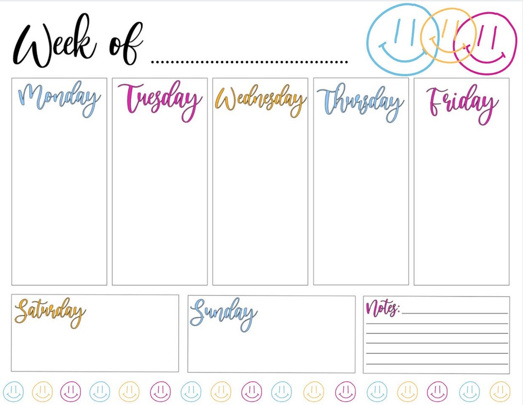 Weekly Planner | Smiley Face - Etsy