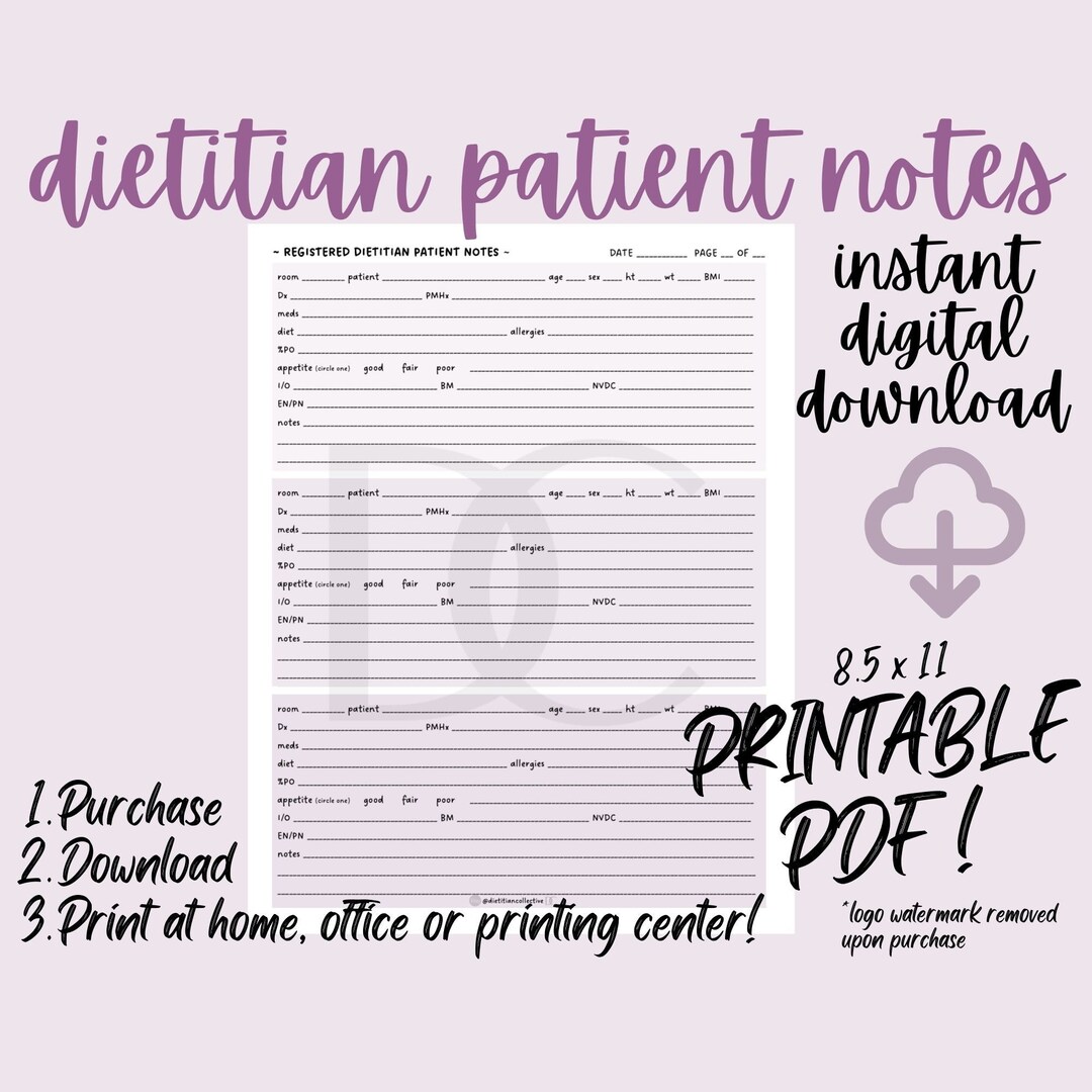 Dietitian Patient Notes Template Horizontal Colored digital Download - Etsy