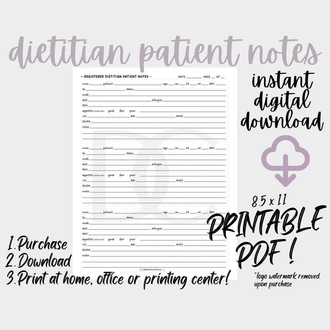 Dietitian Patient Notes Template Horizontal B&W digital Download - Etsy