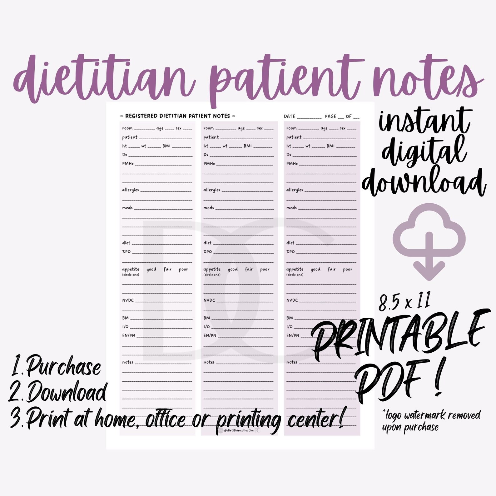Dietitian Patient Notes Template Vertical Colored digital Download - Etsy
