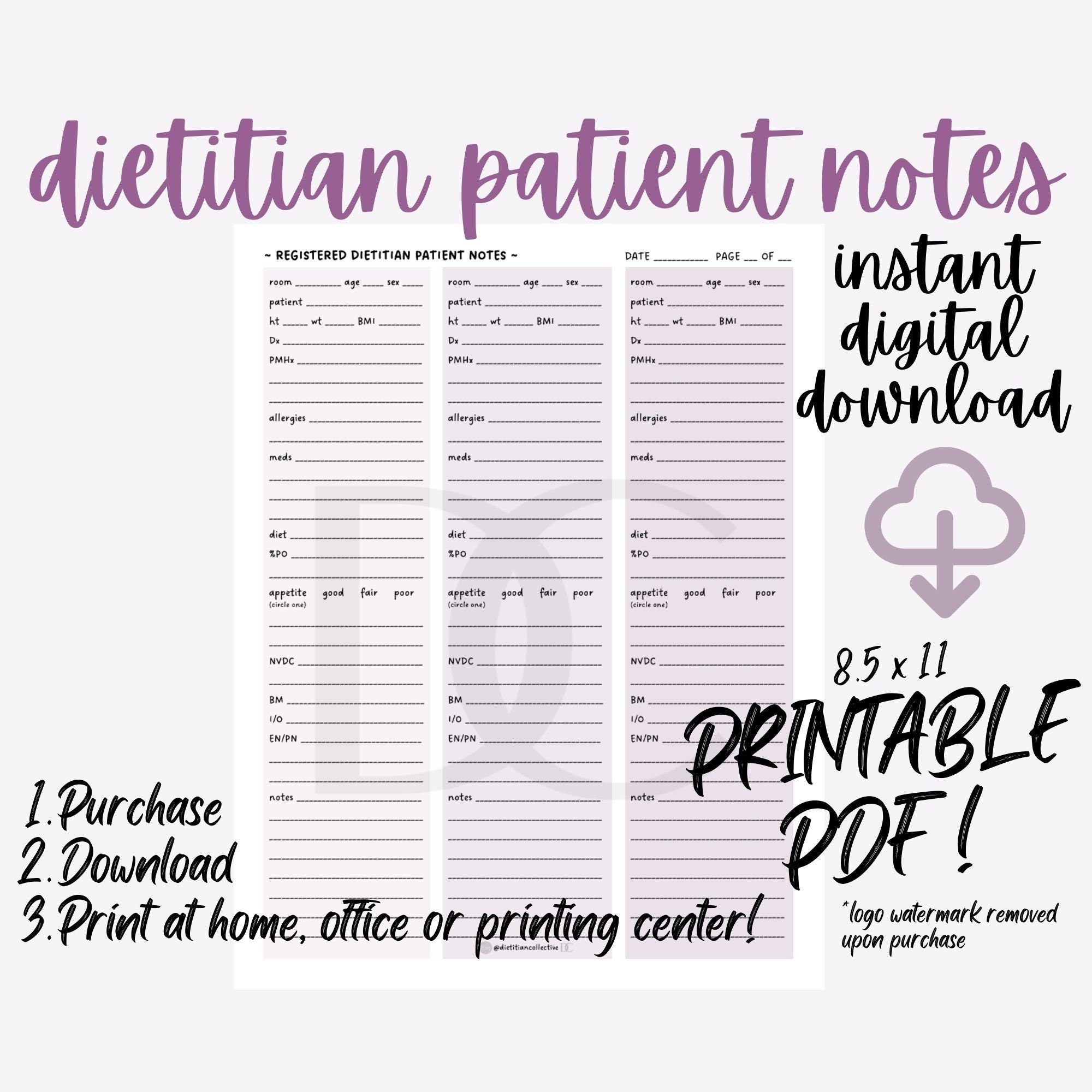 Dietitian Patient Notes Template Vertical Colored digital Download - Etsy