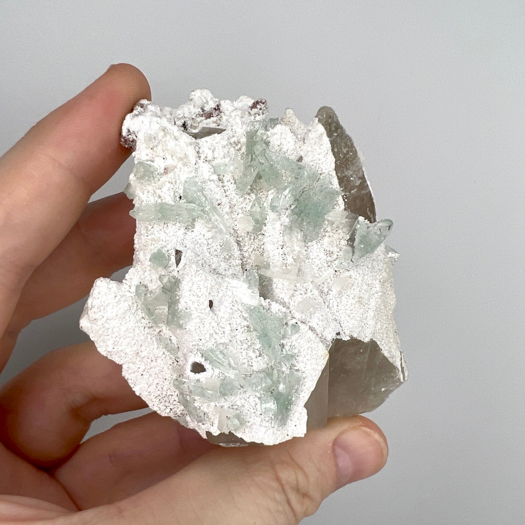 Apophyllite and Mordenite on Calcite, Natural Calcite Crystal Cluster ...