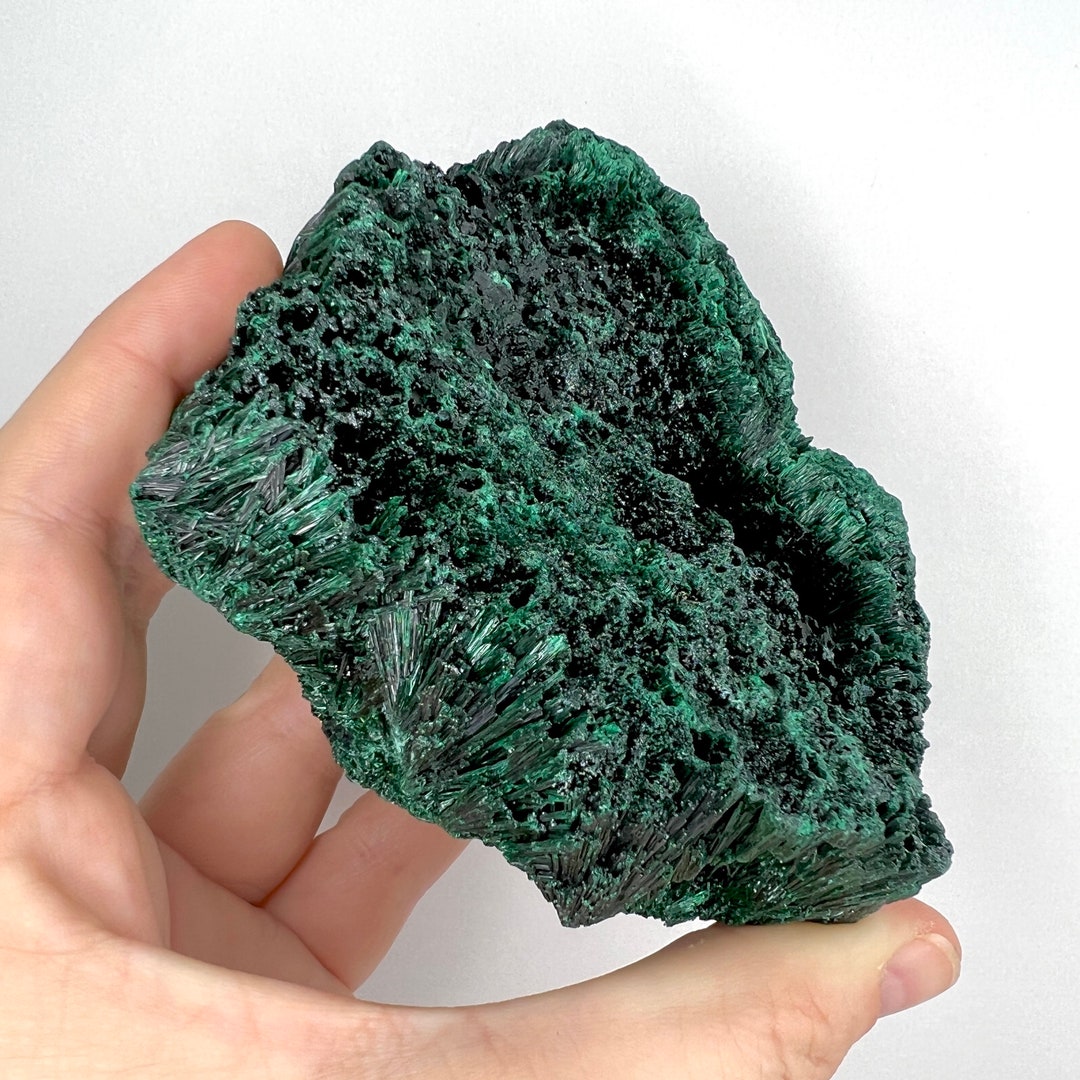 506g Fibrous Malachite Specimen, Natural Chatoyant Green Silky ...